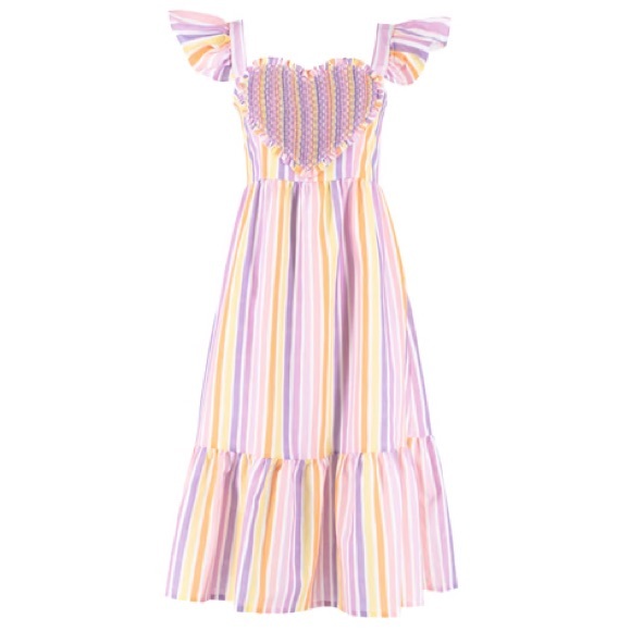 Dondolo | Dresses | Dondolo Heart Smocked Ruffle Strap Striped Midi ...